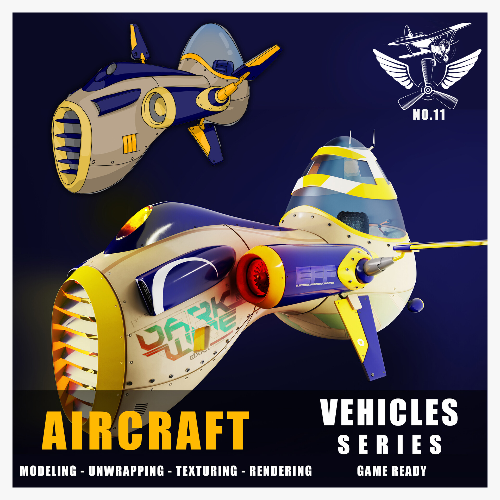 ArtStation - sci fi cyberpunk Aircraft hovercraft game ready (original concept) NO.11
