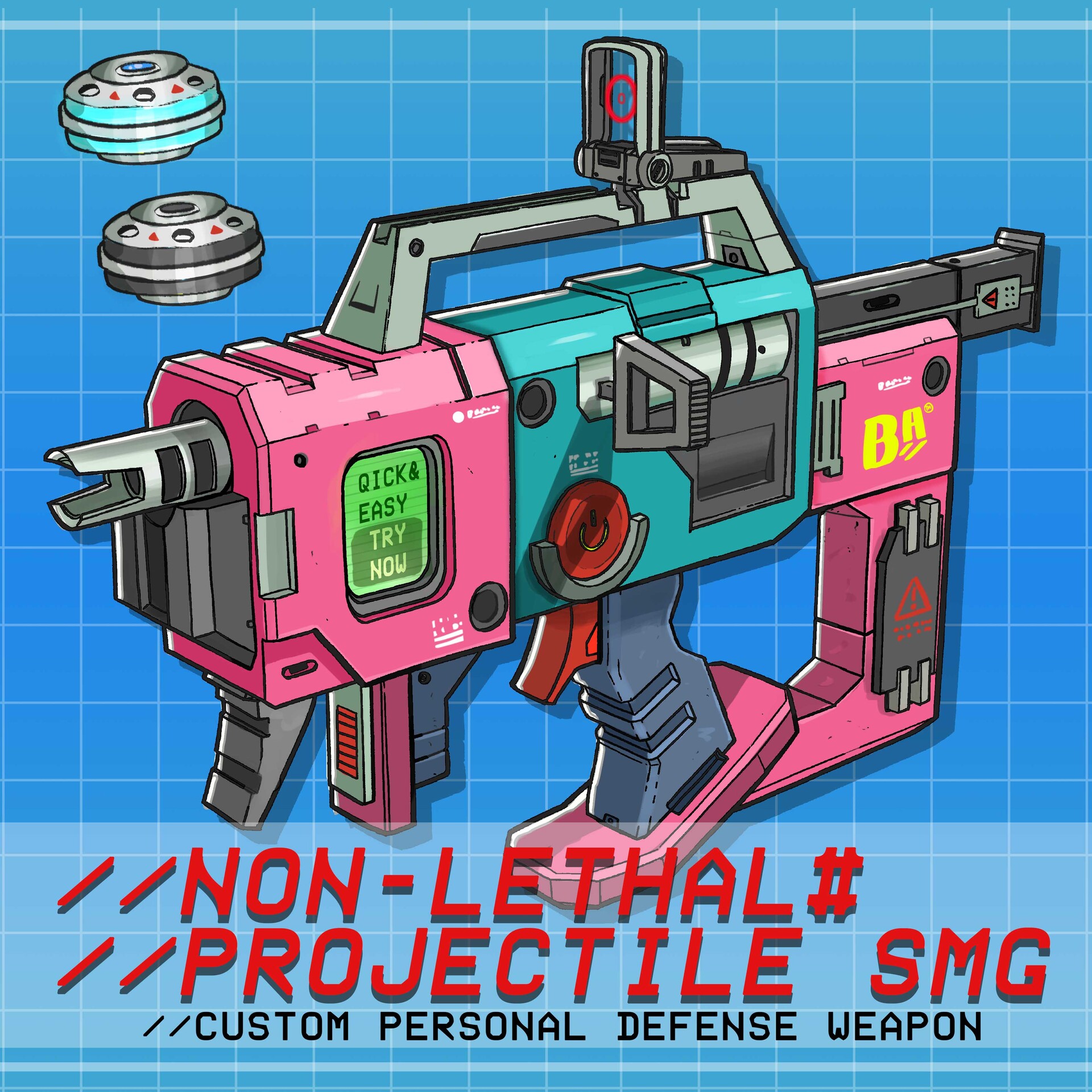 ArtStation - Non-Lethal Smart Projectile SMG - Stylized Cyberpunk Weapon