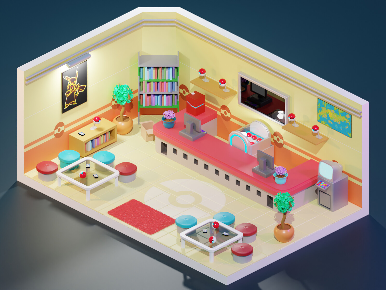ArtStation - diorama - lowpoly pokecenter