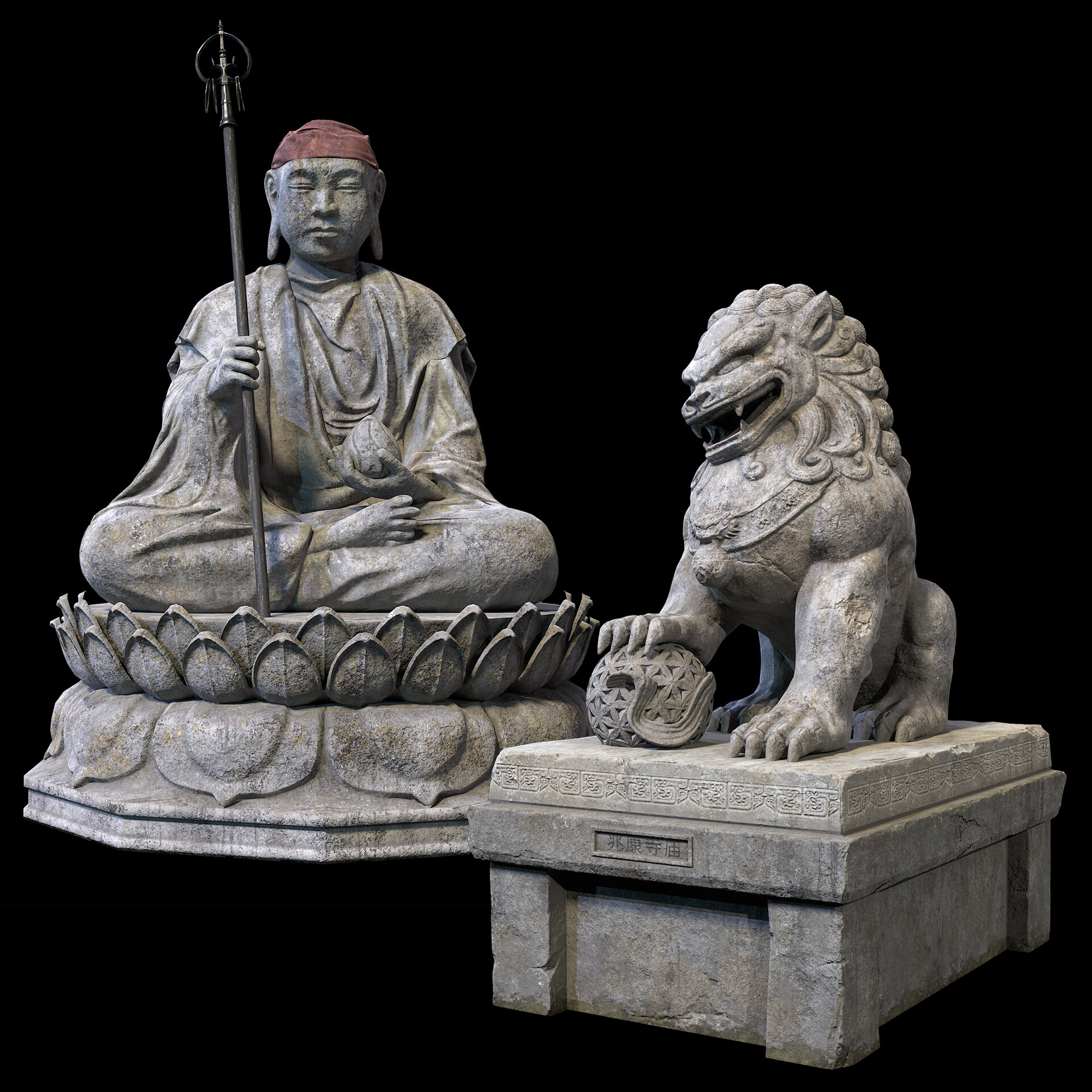 ArtStation - stone_statue (Buddha & Fu dog)