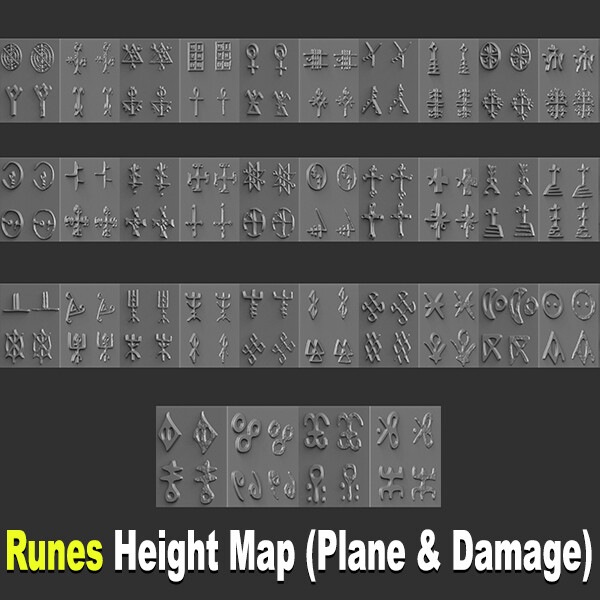 ArtStation - 600+ Runes Height Map (Plane & Damage) for Zbrush