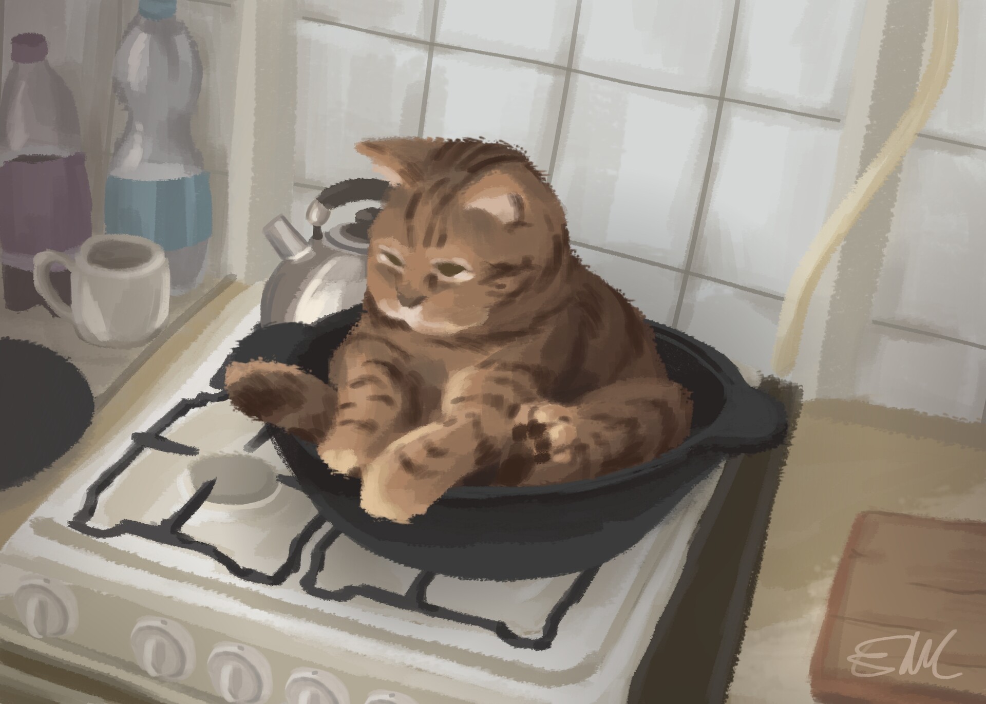 ArtStation - Cat in a wok
