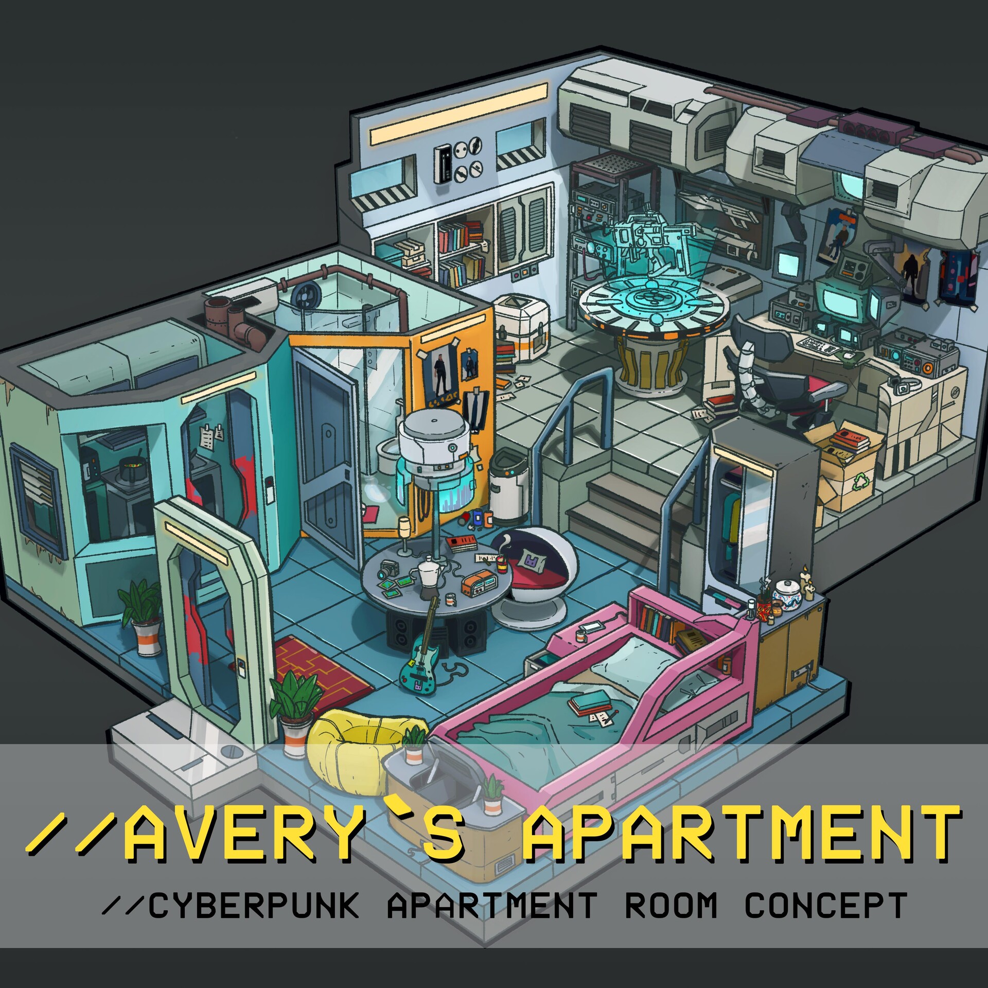 ArtStation - Avery's Apartment - Cyberpunk Apartment Room