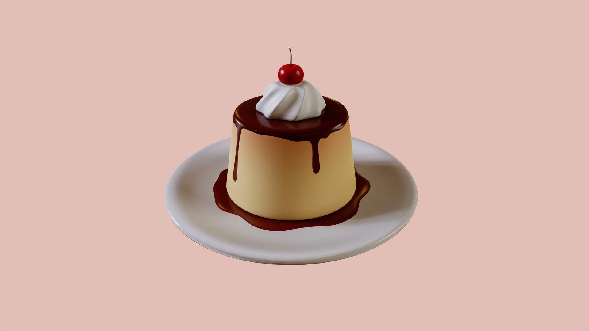 ArtStation - Pudding with Chocolate Sauce, Cream and Cherry 3D 4K Game-Ready