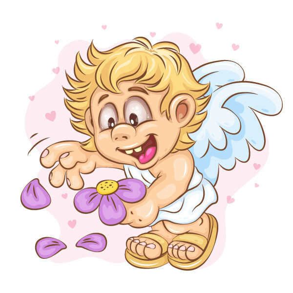 ArtStation - Cartoon Cupid and Flower.
