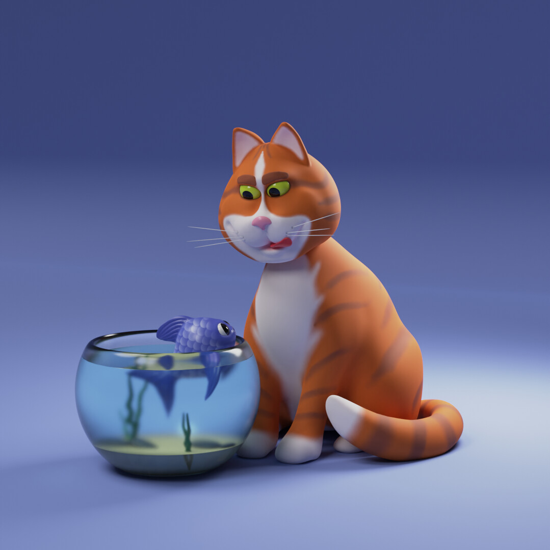 ArtStation - Cat and fish