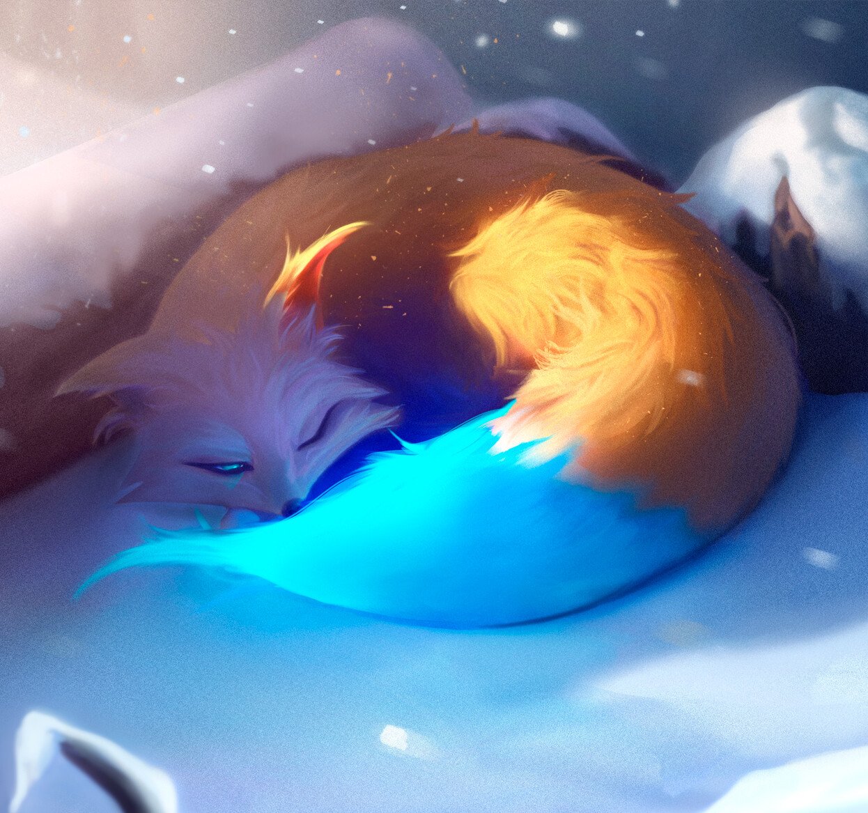 ArtStation - Ethereal Tail Snow Fox