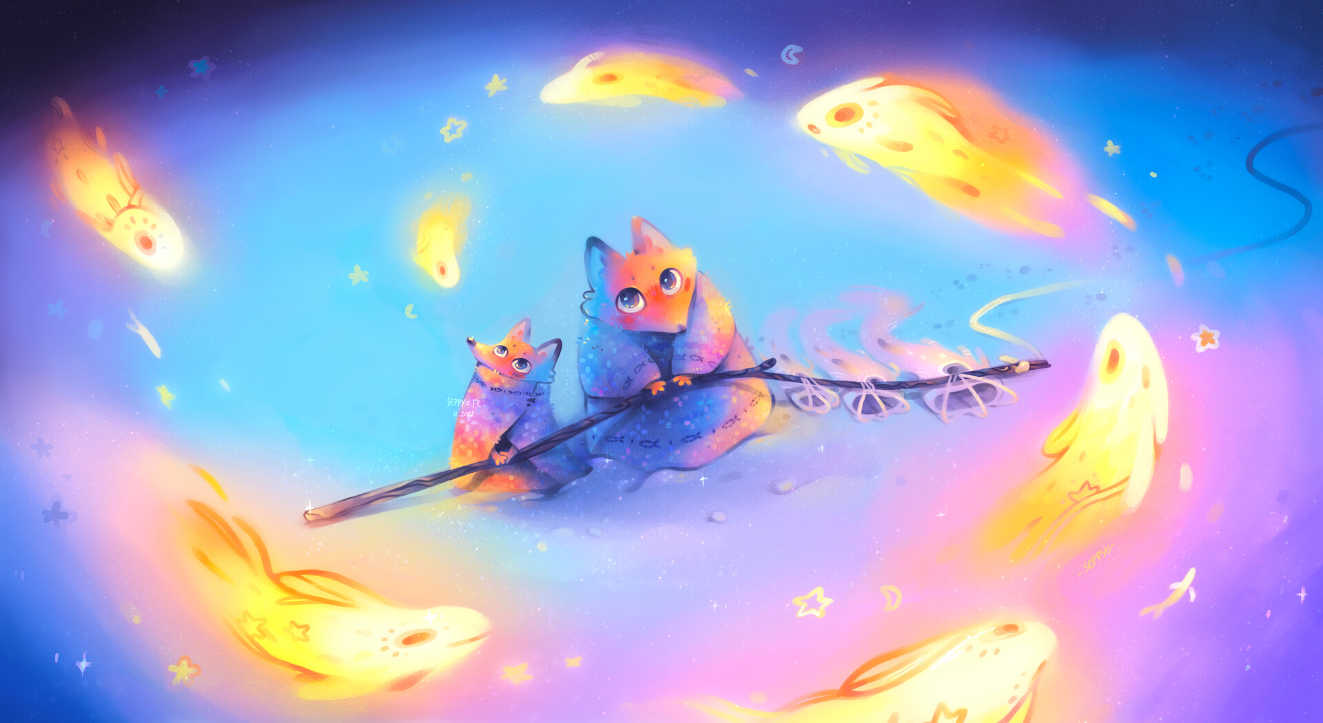 ArtStation - Magic night of the little foxes
