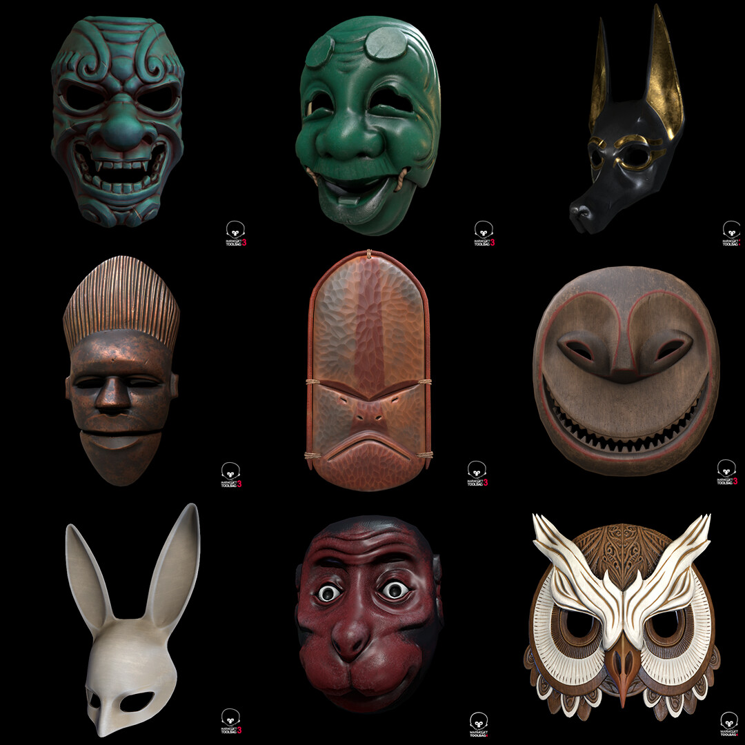 ArtStation - Various lowpoly mask props (ongoing)