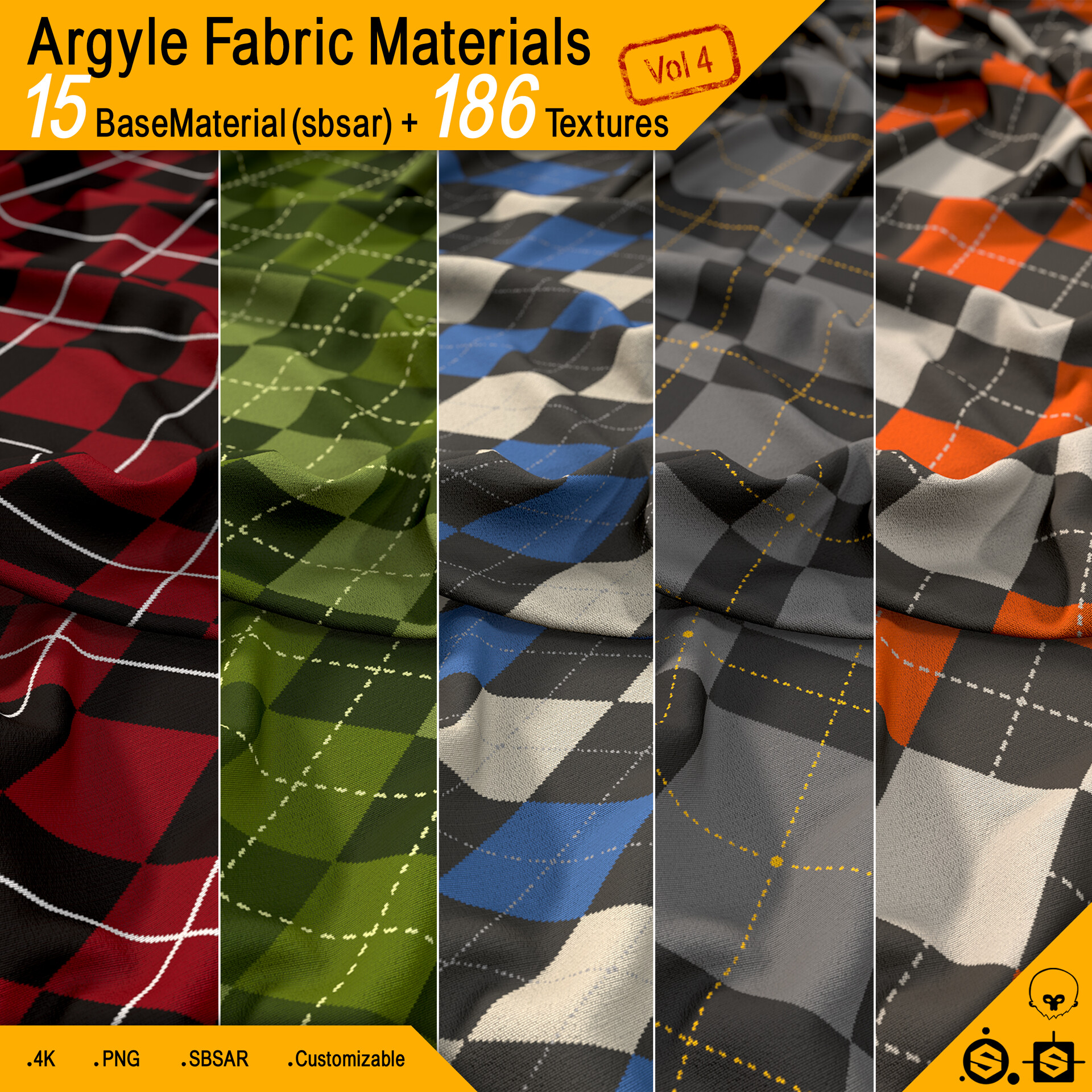 ArtStation - 15 Argyle Fabric Materials + 186 Textures (4K) Vol 4