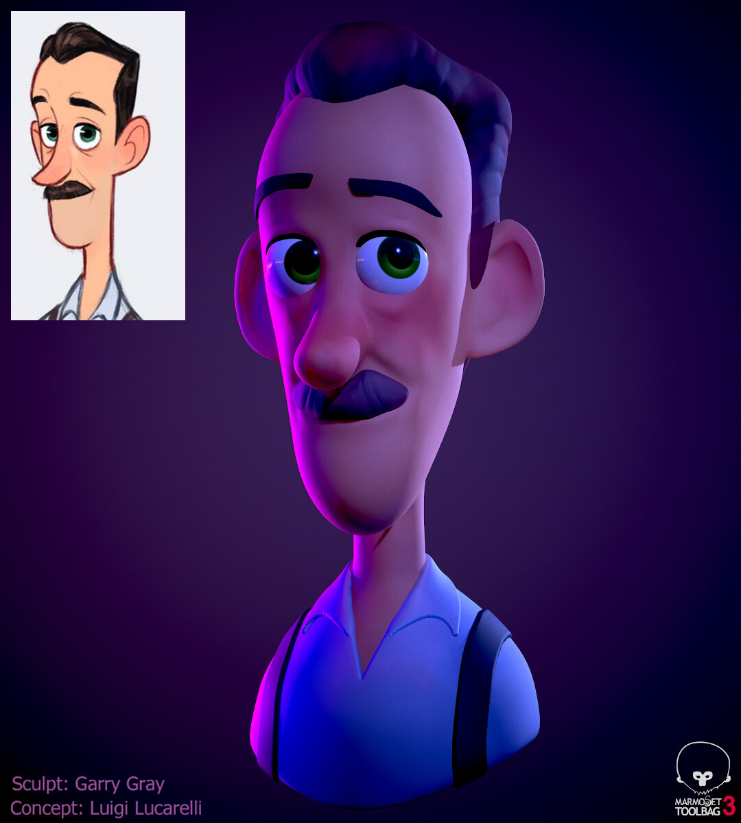 ArtStation - Luigi Lucarelli 2D Concept of Guy with Mustache To 3D by me!