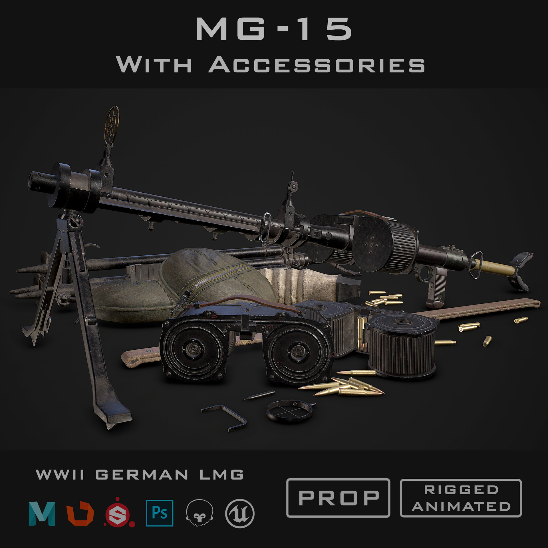 ArtStation - MG-15 WWII German LMG with Accessories