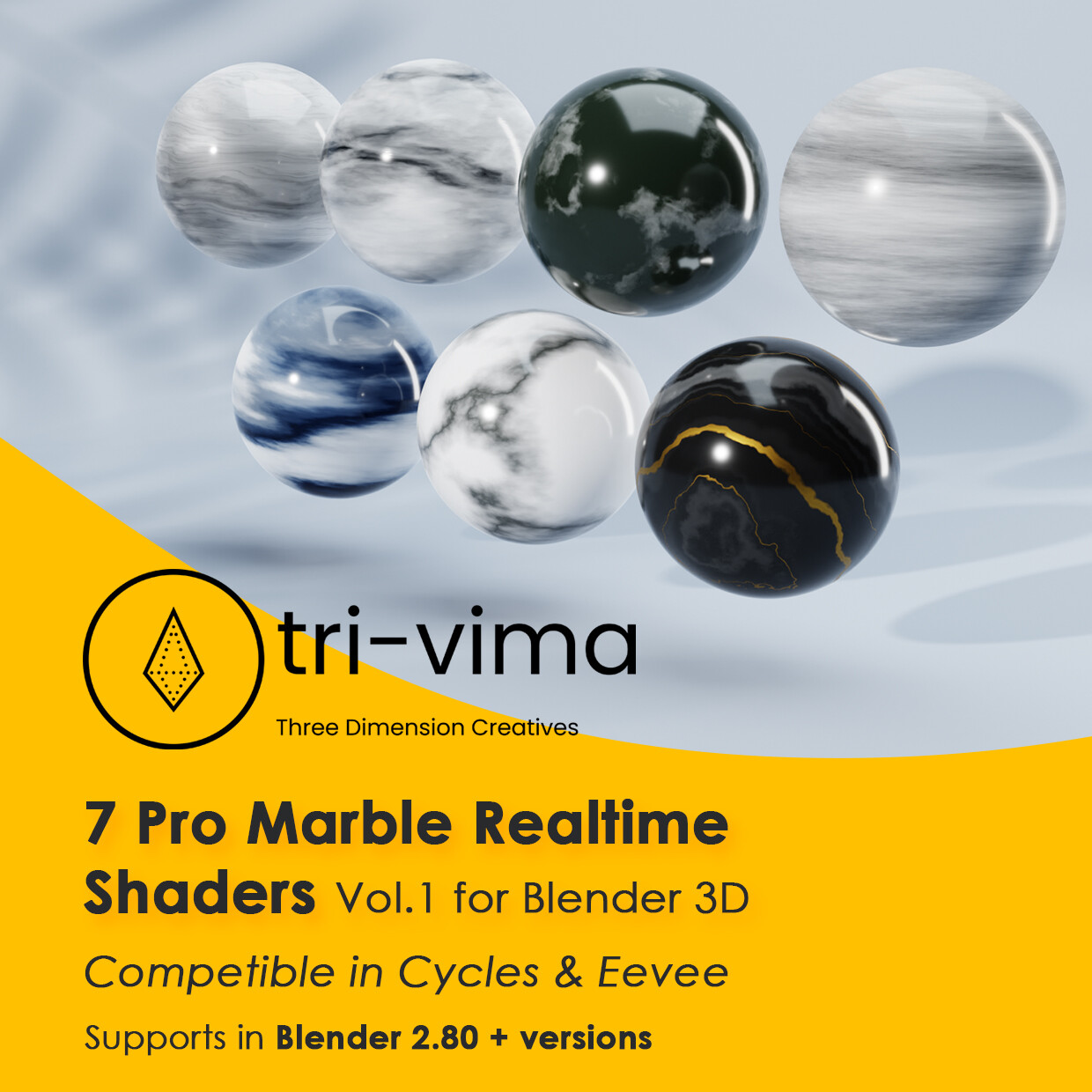 tri-vima Studio - 7 Pro Marble Realtime Shaders Volume 01 for Blender 3D