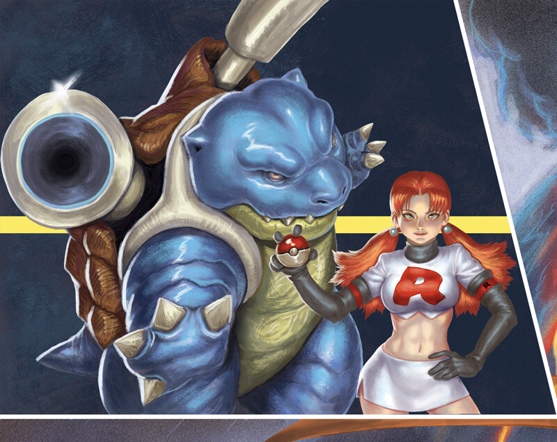 ArtStation - Dark Blastoise vs Dark Charizard Trading Cards Display Artwork