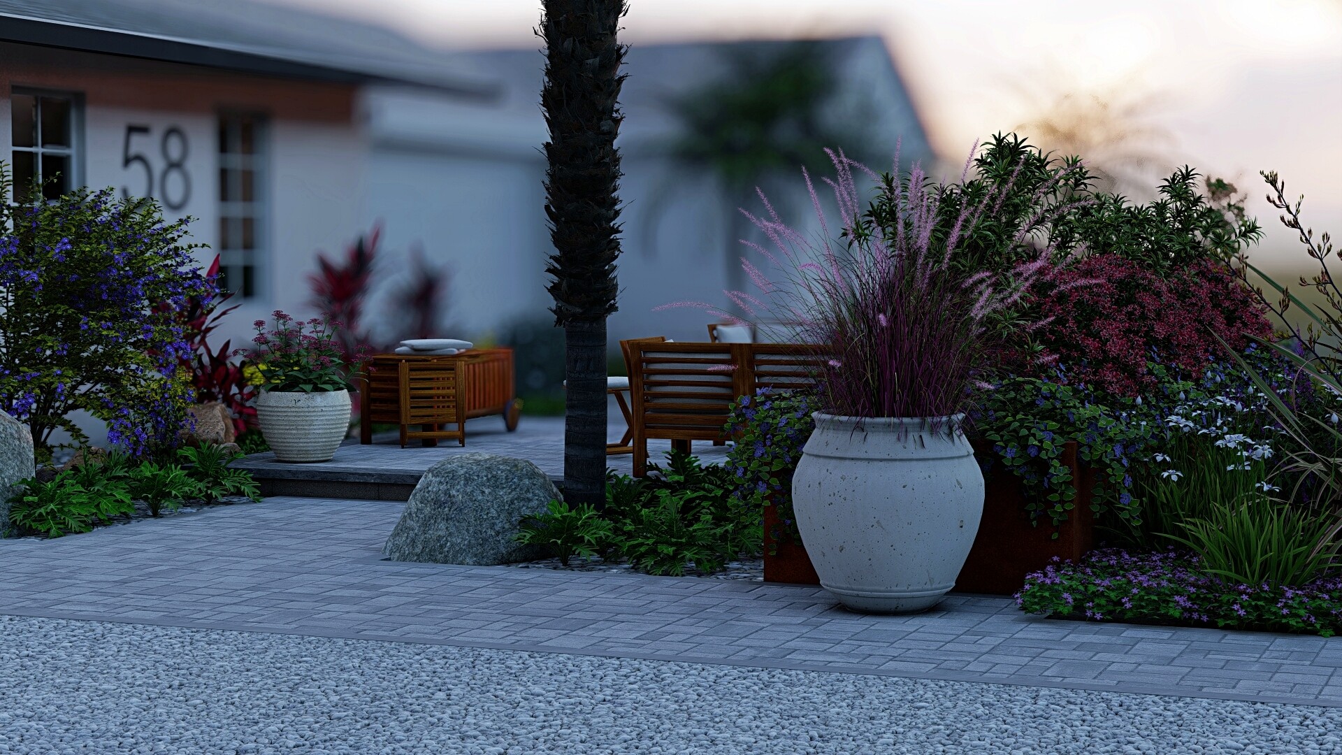 ArtStation - steel planters - florida front yard with patio - landscape design