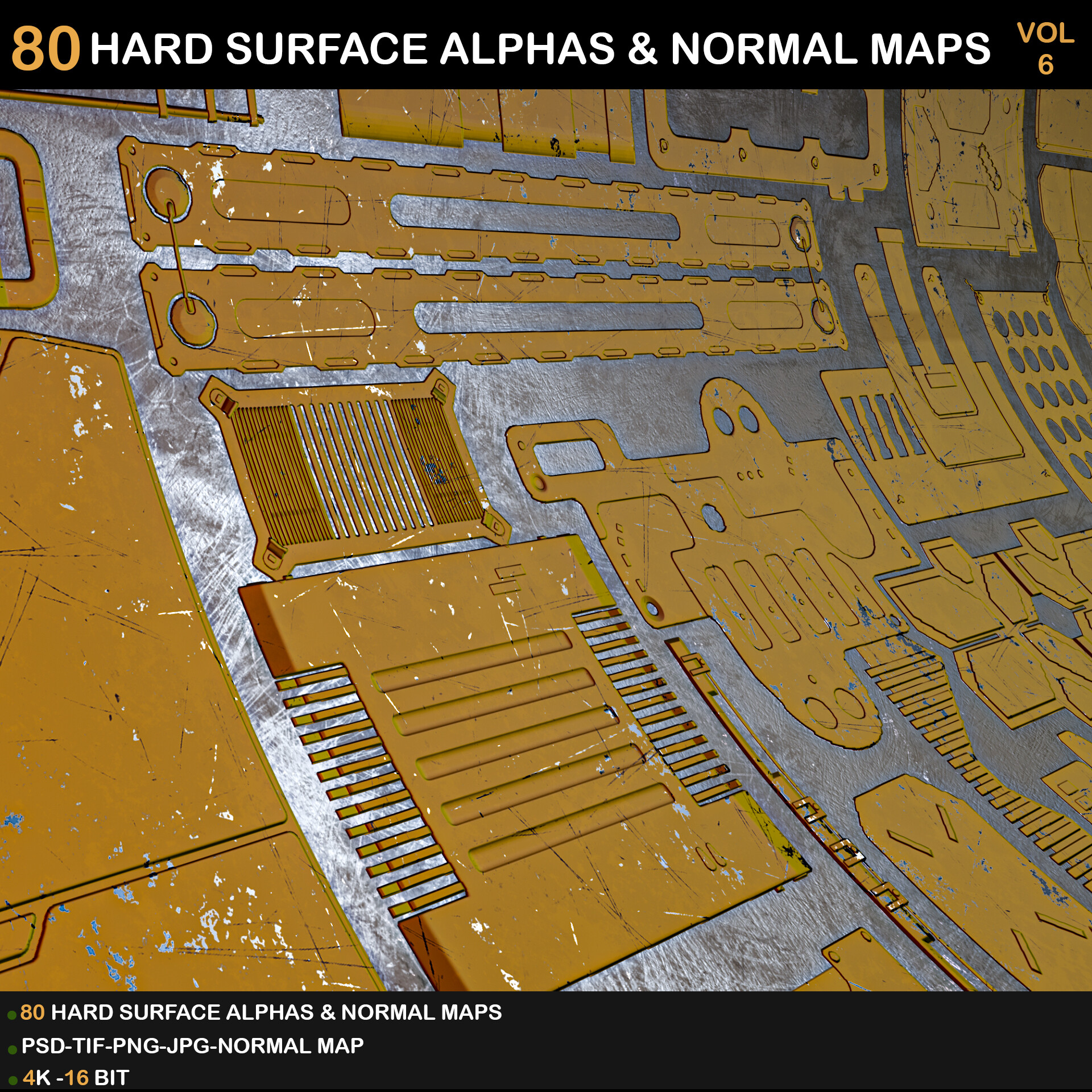 ArtStation - 80 HARD SURFACE ALPHAS & NORMAL MAPS-VOL 6