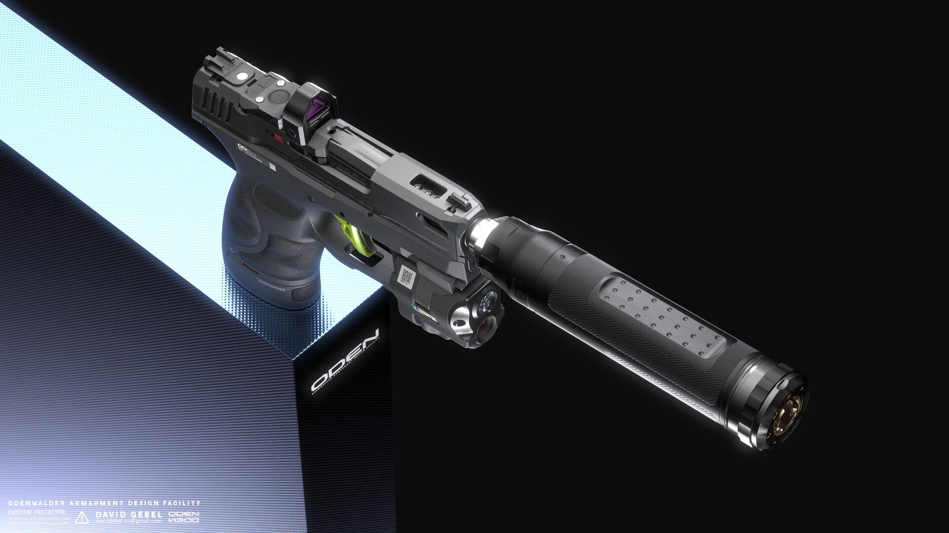 ArtStation - ODEN 9mm attachments - Silencer, Red dot, Laser