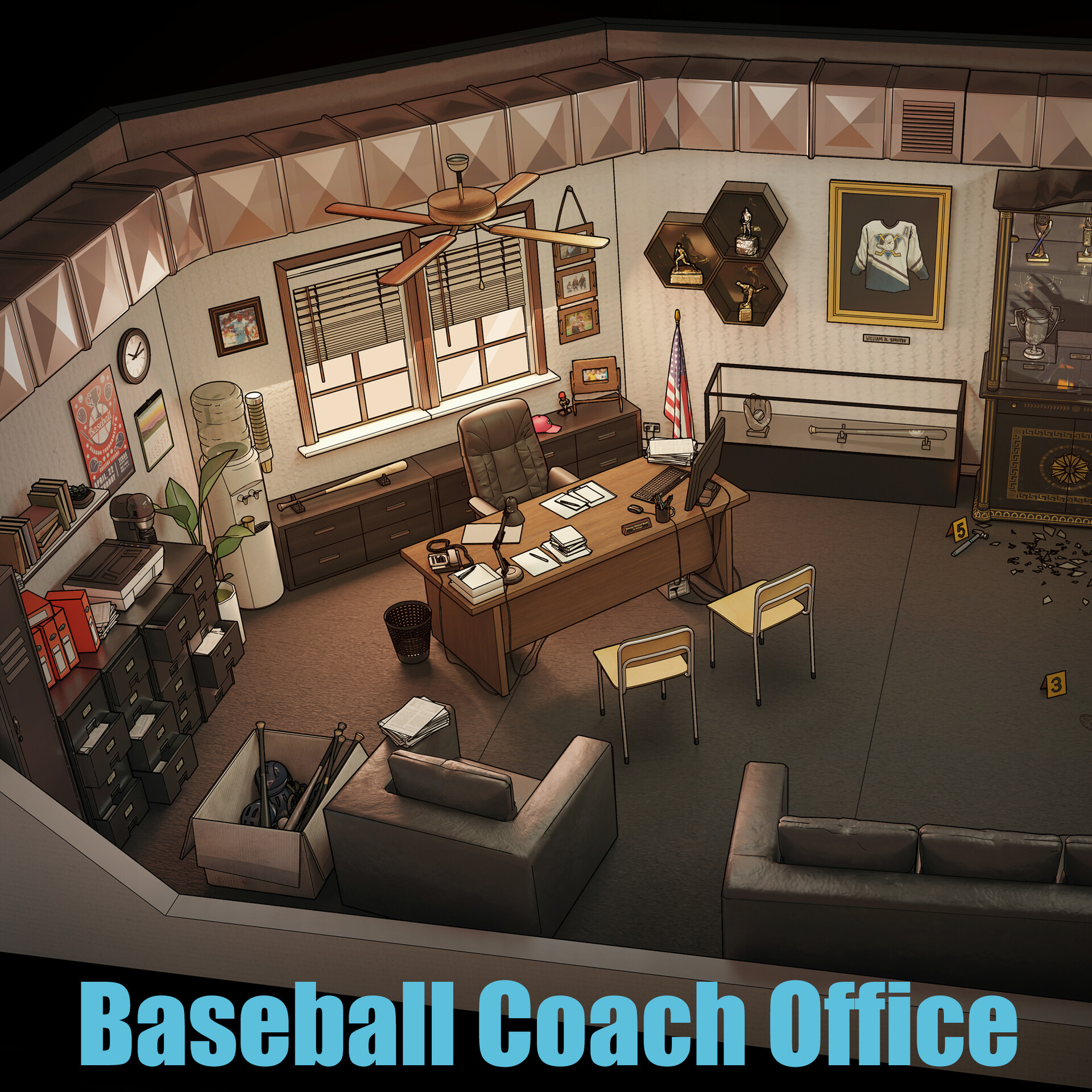 ArtStation - Baseball Coach's High School Office
