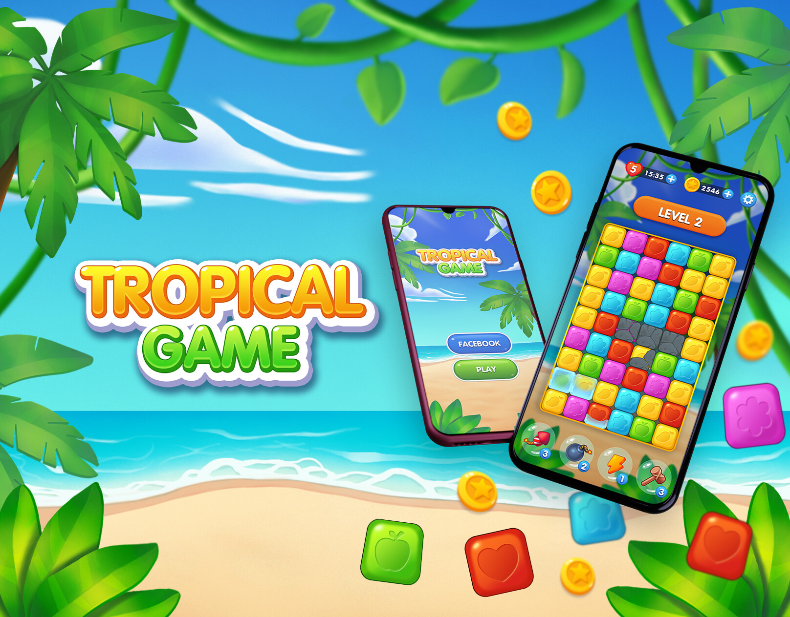 ArtStation - Match-3 casual game "Tropical Game"