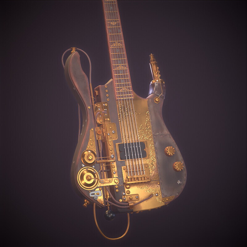 ArtStation - Golden Steampunk Guitar