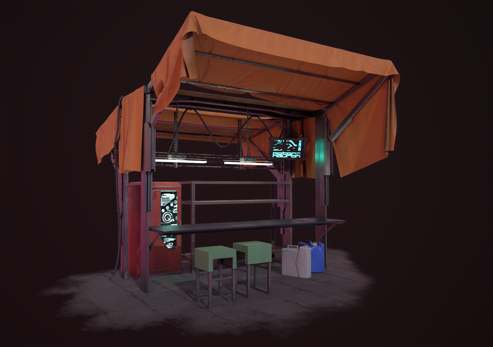 ArtStation - Dusty cyberpunk food booths