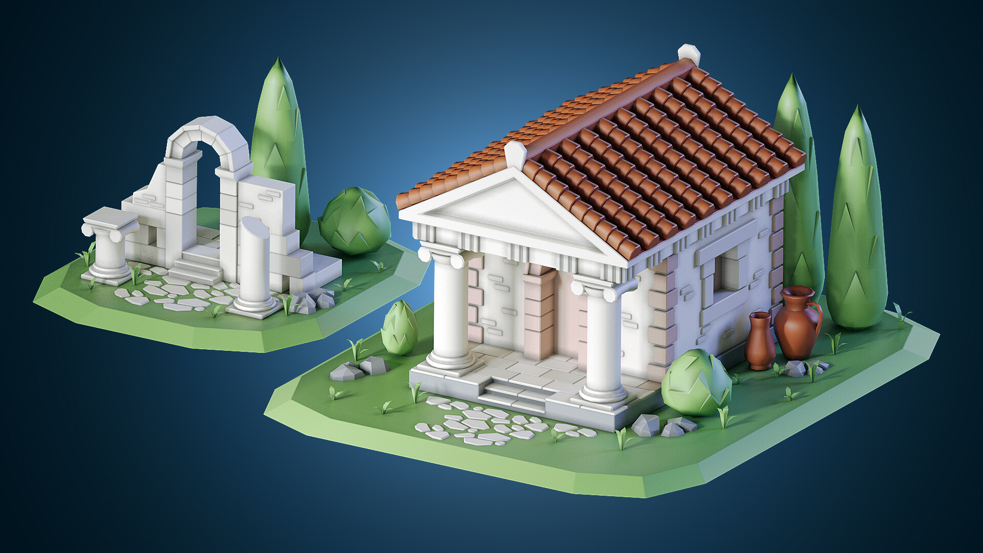 ArtStation - Stylized Antique Roman House Low Poly 3D model