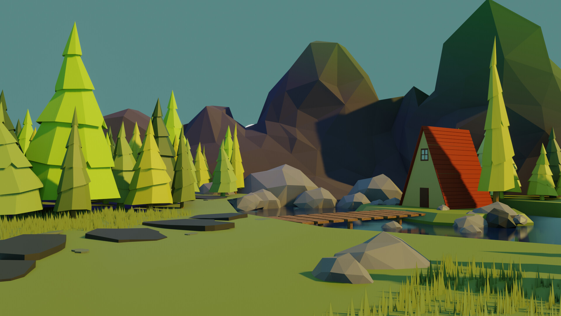 ArtStation - Low poly game environment - day to night cycle