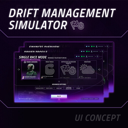 ArtStation - Drift Management Sim (UI Design Concept) 🏎️