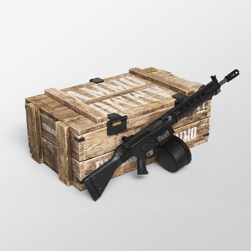 ArtStation - Machine Gun with Ammo Crate (Low Poly)