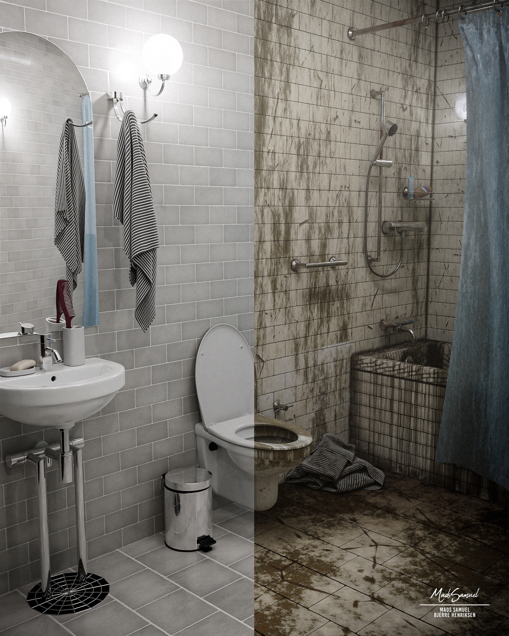 ArtStation - Bathroom - Clean and Filthy