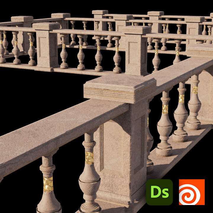 ArtStation - Houdini Stone Handrail with Trim Sheet