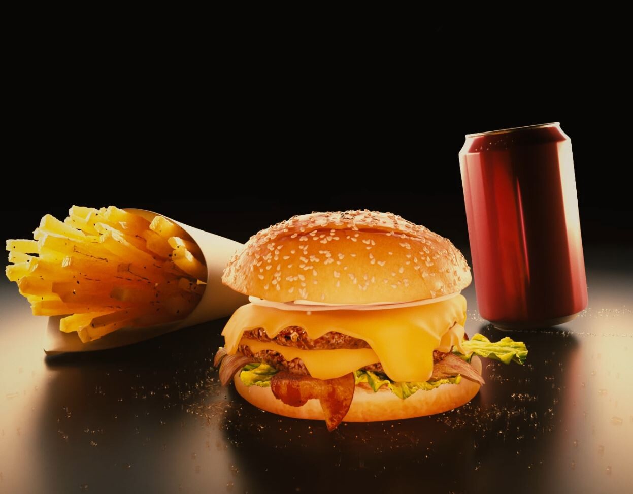 ArtStation - 3d bacon cheese burger time