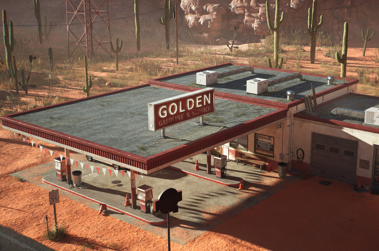 ArtStation - desert gas station environment