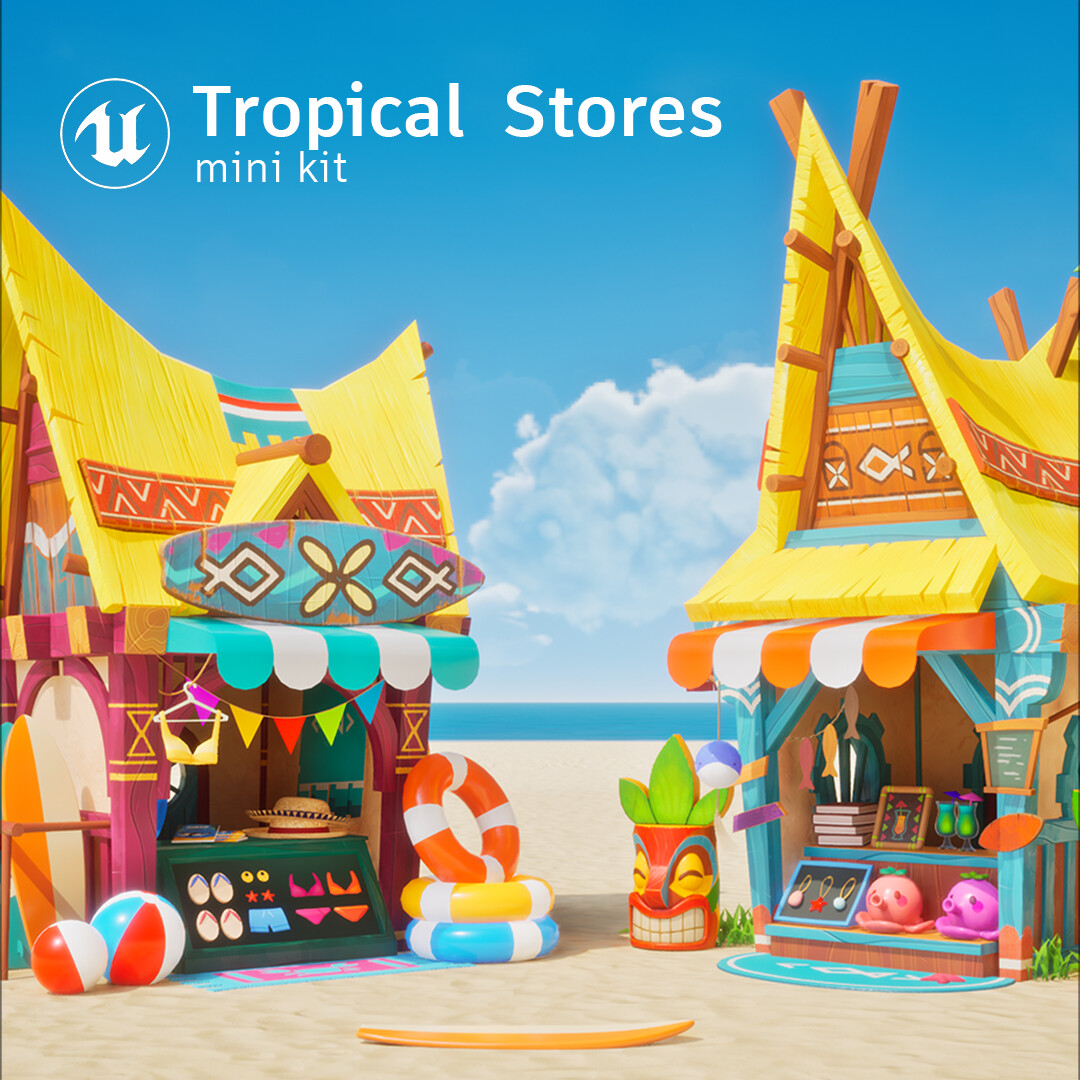 ArtStation - Preview stylized kit "TropicalStores"