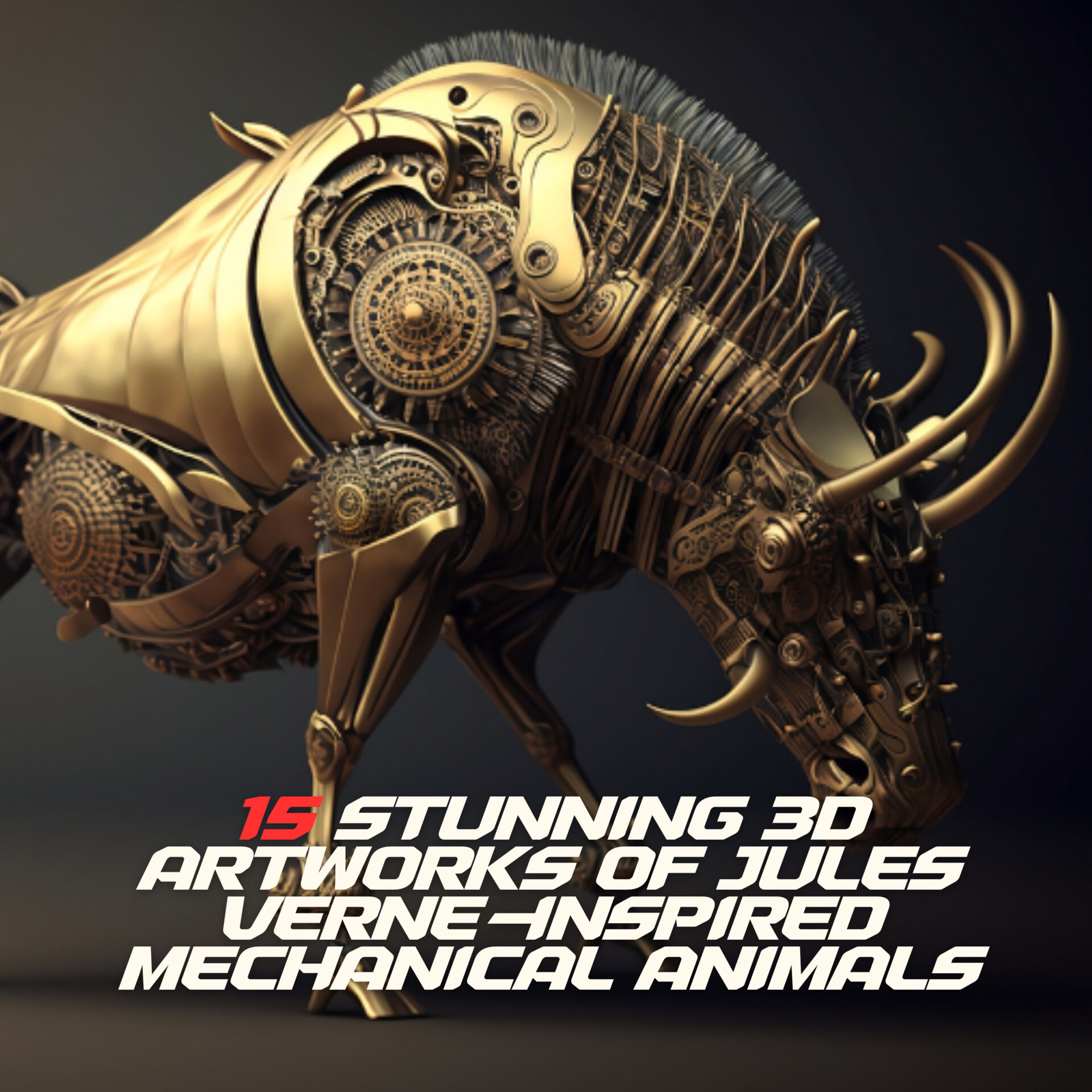 Amine Ben Taher - Jules Verne's Mechanical Wonders - A Stunning Showcase of 3D Golden Animal ...