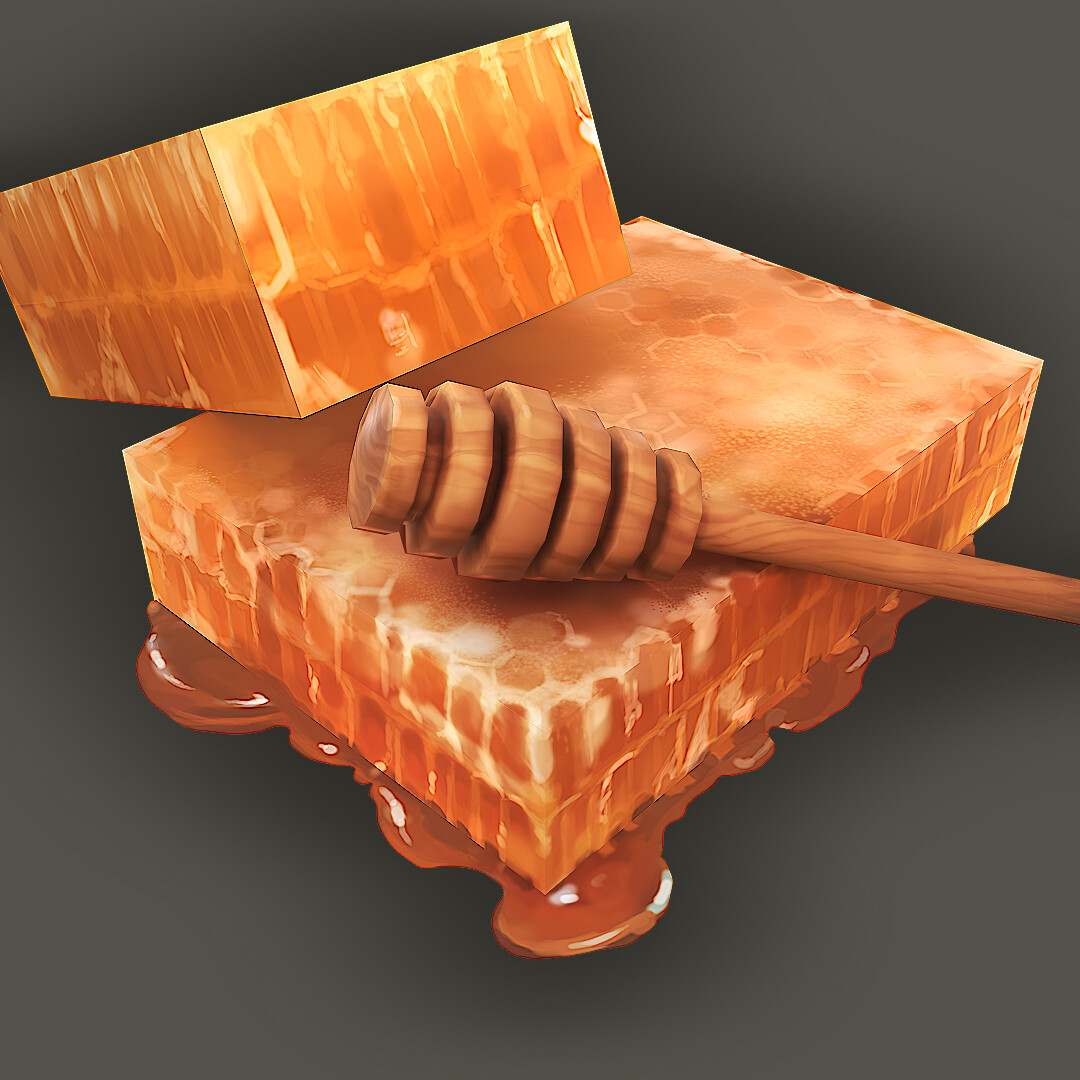 ArtStation - Handpainted honeycomb with wooden spoon