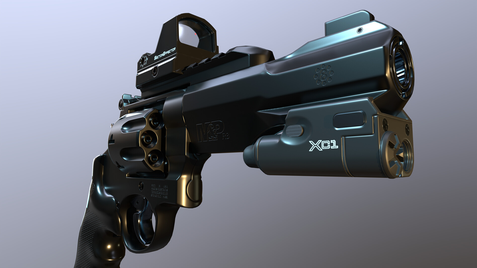 ArtStation - .357 Magnum Revolver with a Red Dot Sight and a Flashlight