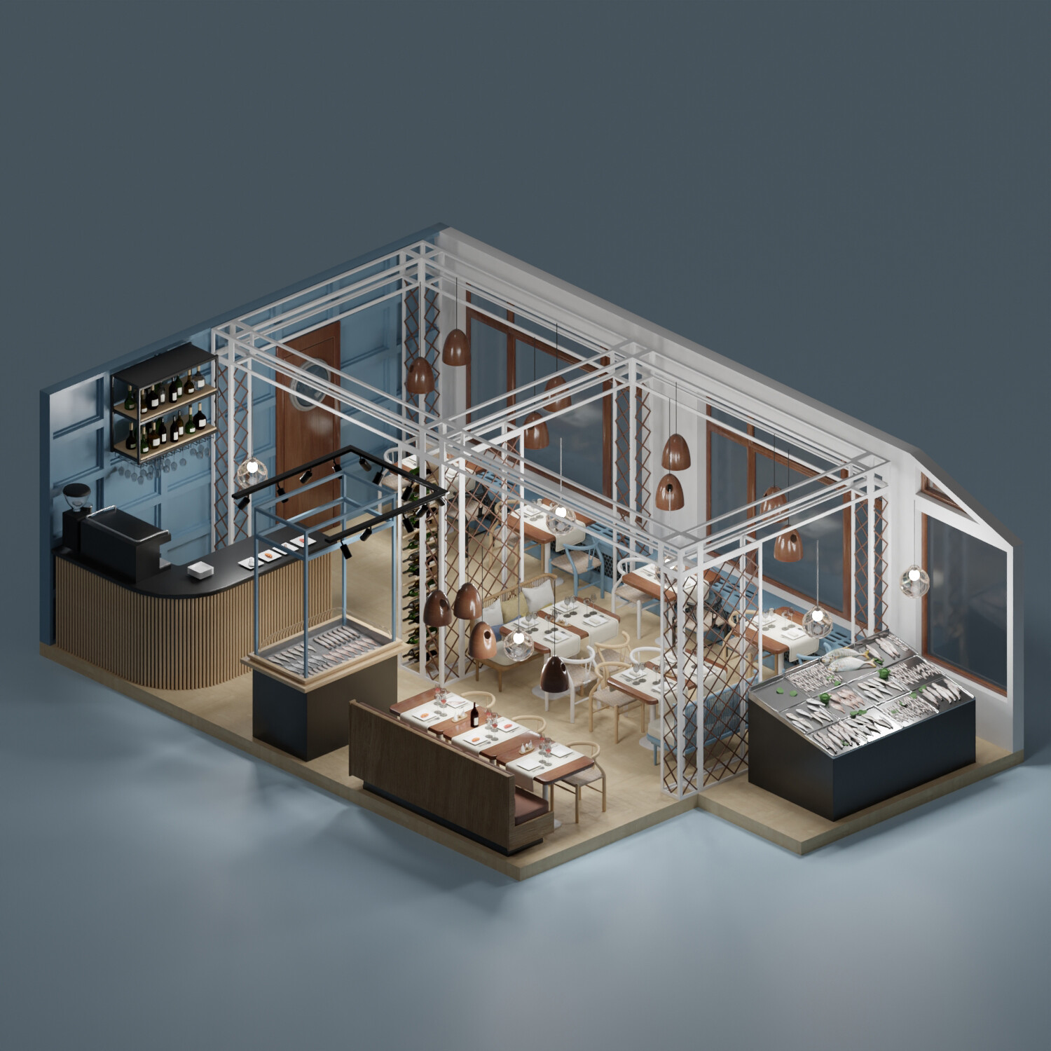 ArtStation - Axonometric Fish Restaurant