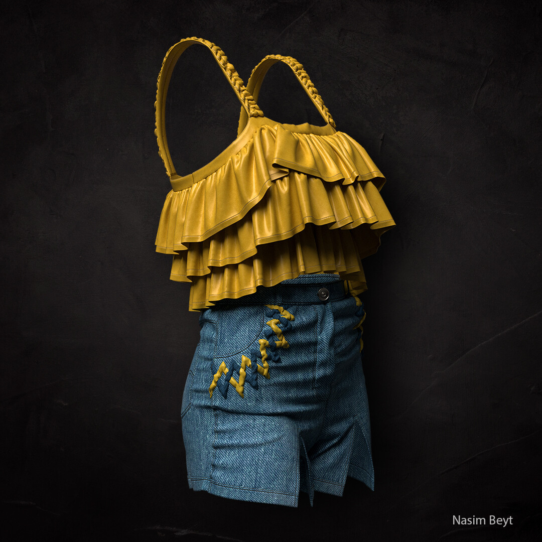 Artstation 5 Crop Top And Jean Shorts Outfit Pack Vol03 Clo3d Md Projectsobjfbx