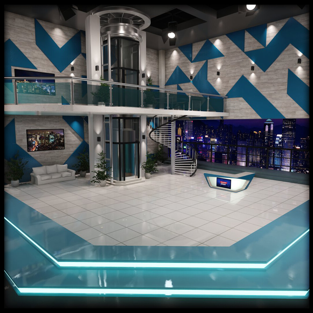 ArtStation - Virtual News Set. Blue Triangles