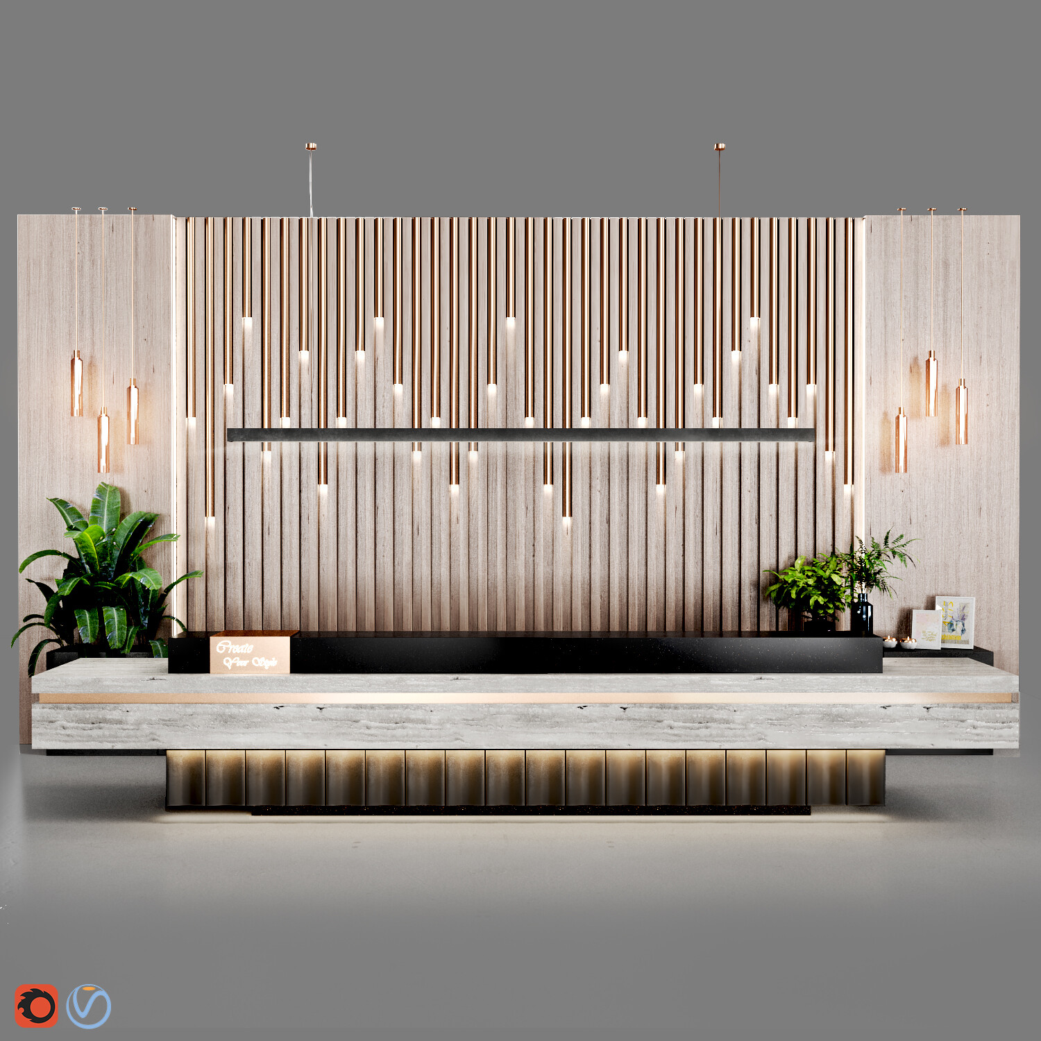 ArtStation - Reception Designing, counter, wallpanel