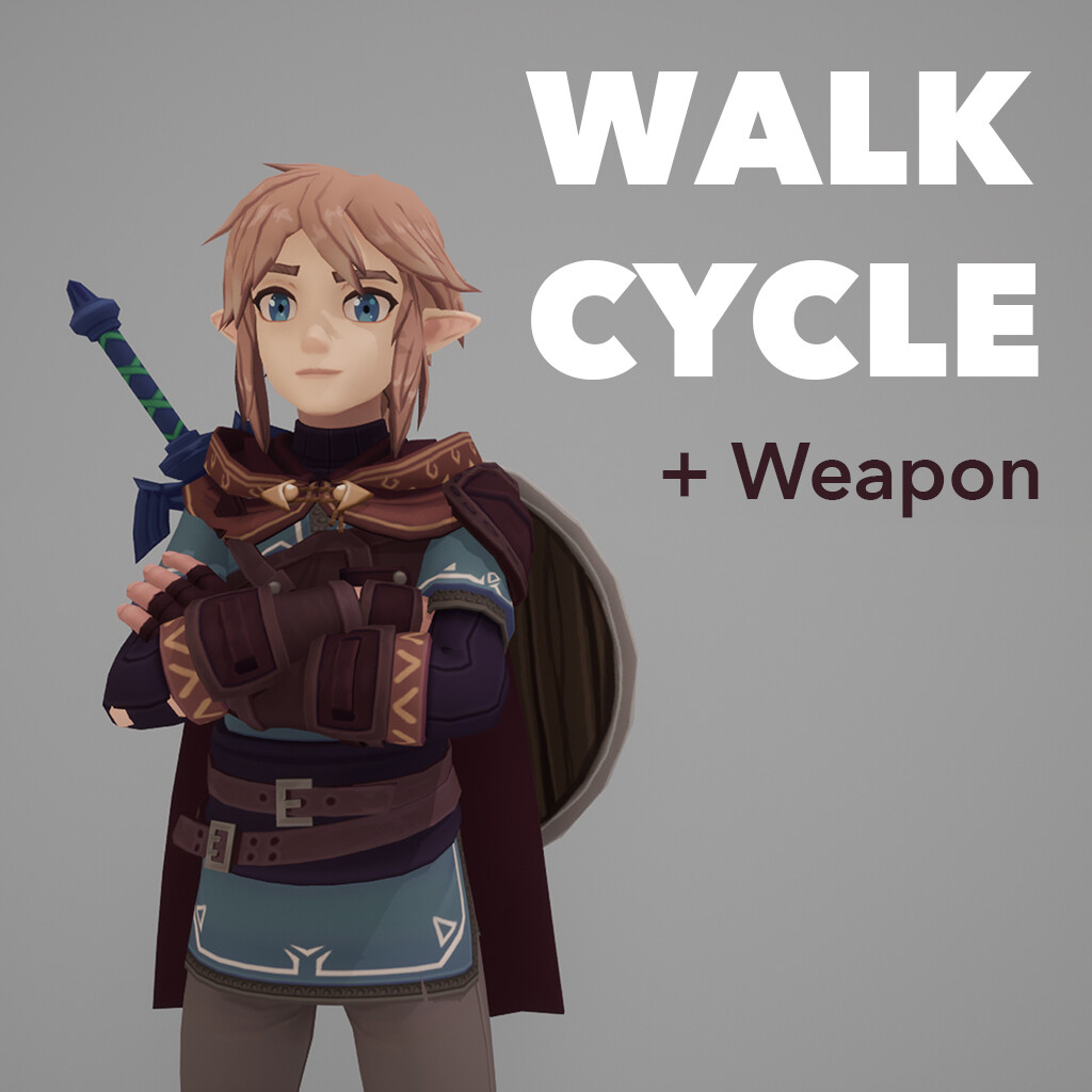 ArtStation - Link Walk Cycle with Weapon - 3D Animation