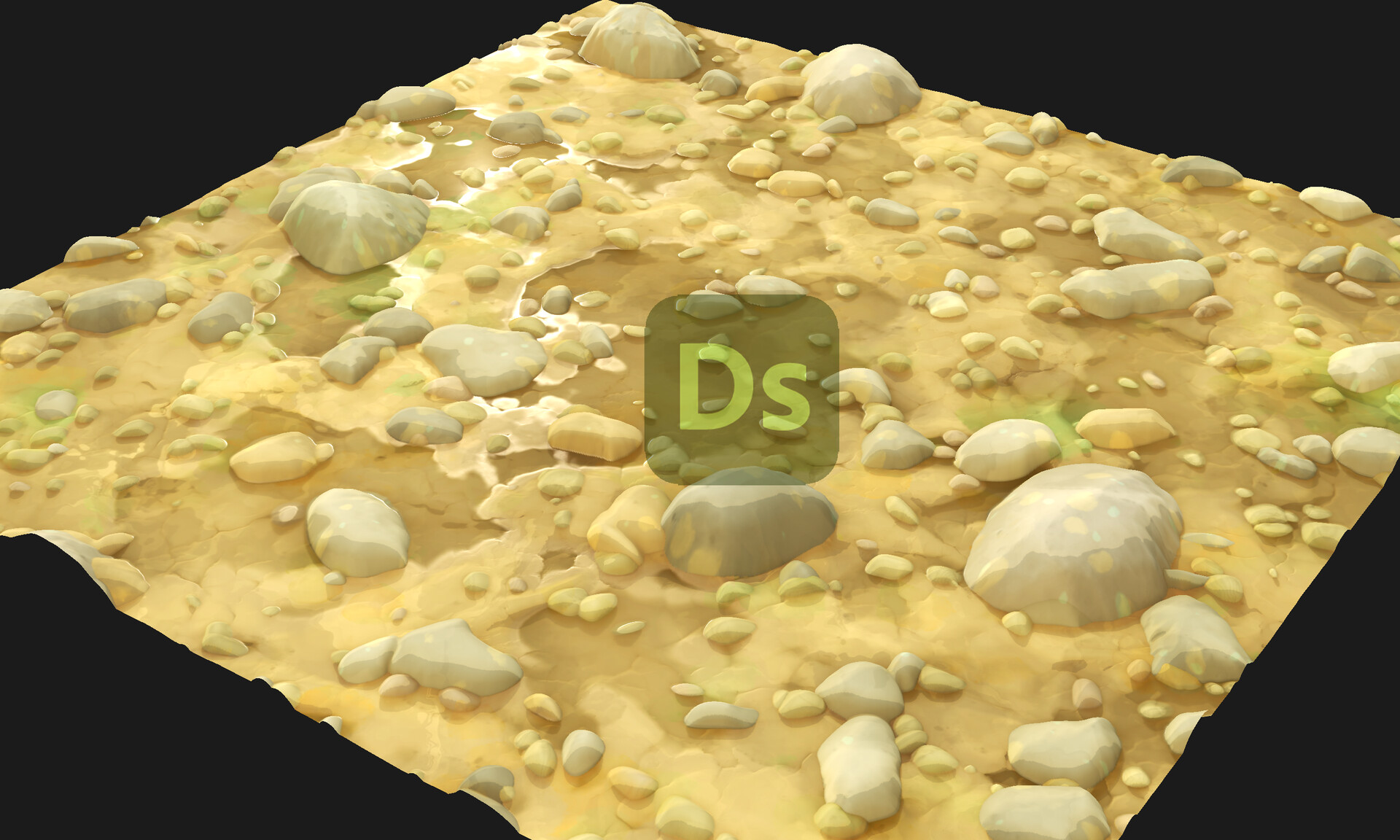 shiyue - Ghibli stylized soil& rock river-bank material--substance designer