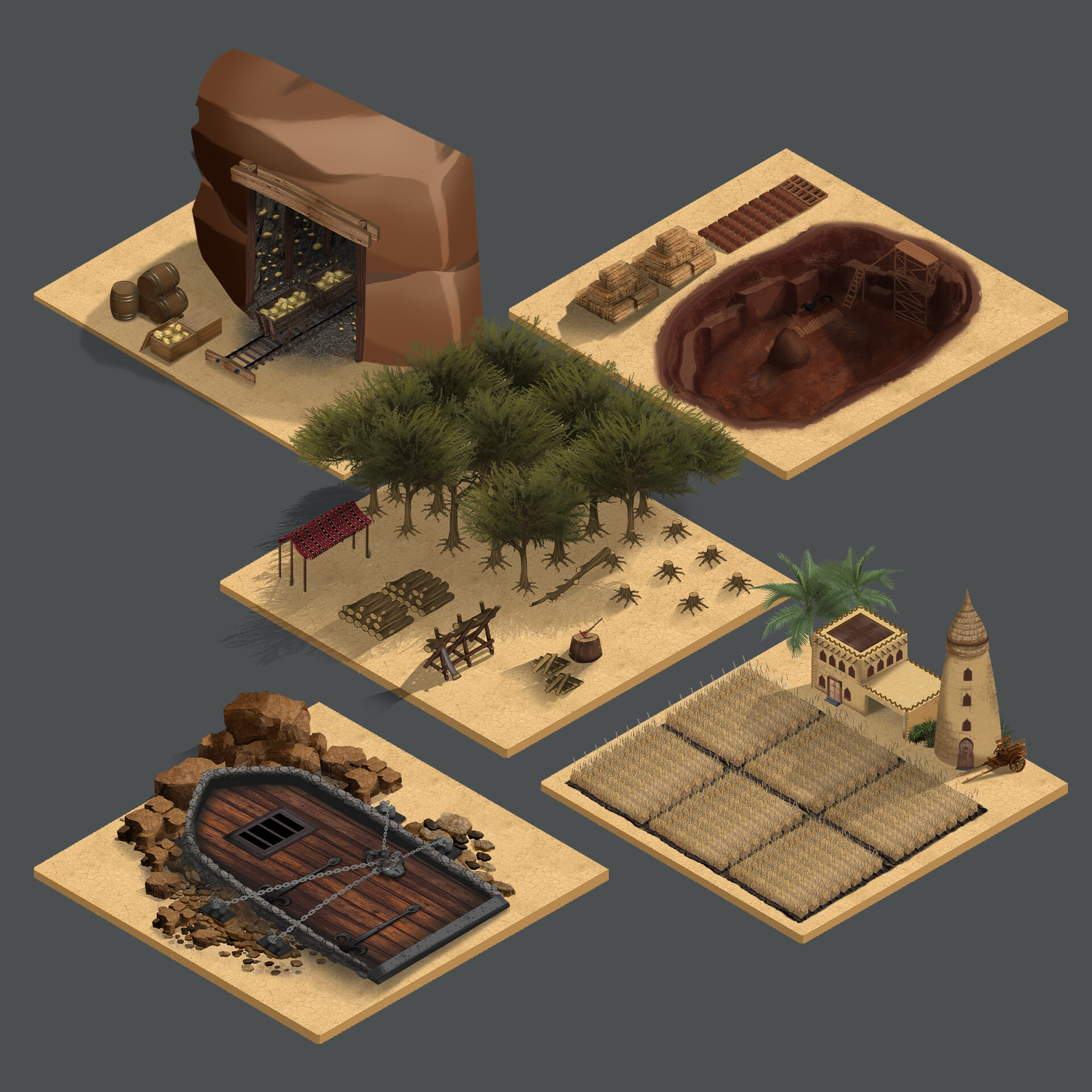 ArtStation - Isometric Game Assets: Resource Fields