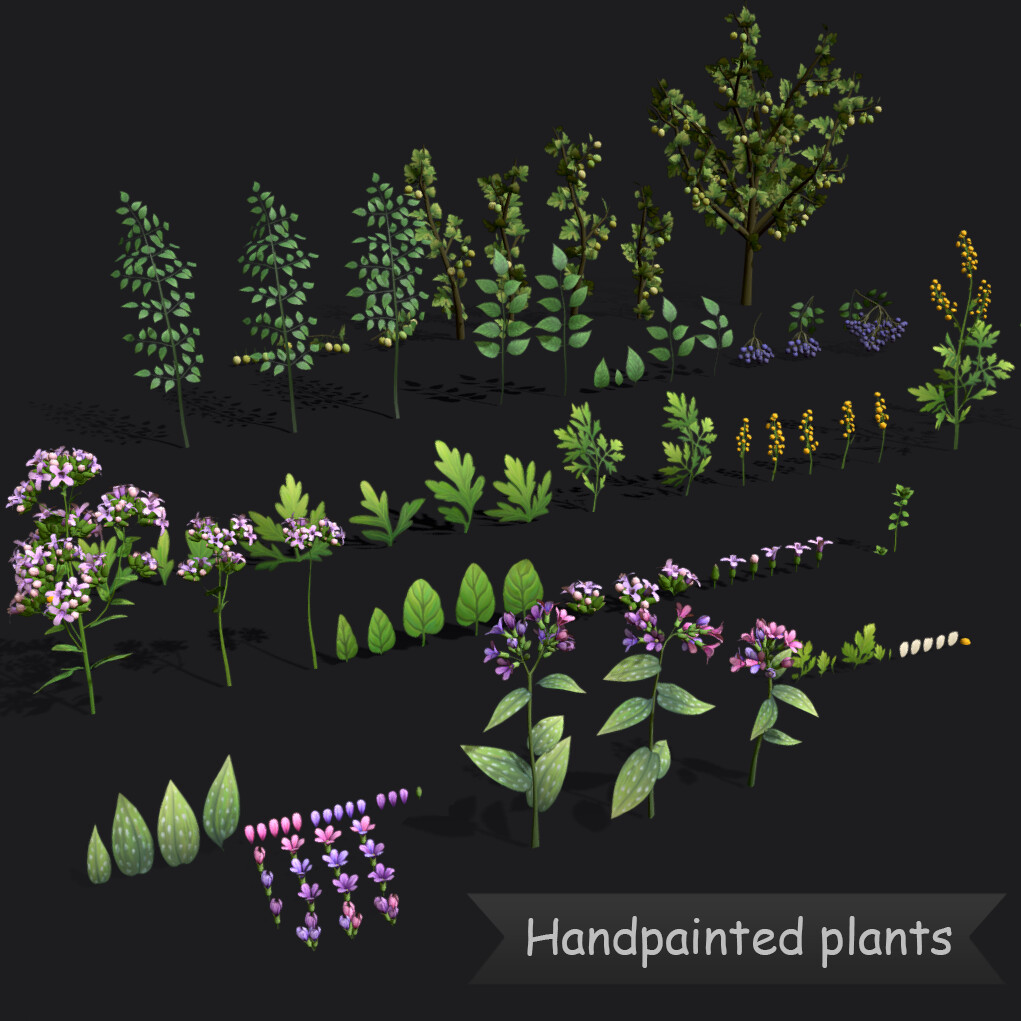 ArtStation - Stylized handpainted plants and sprigs