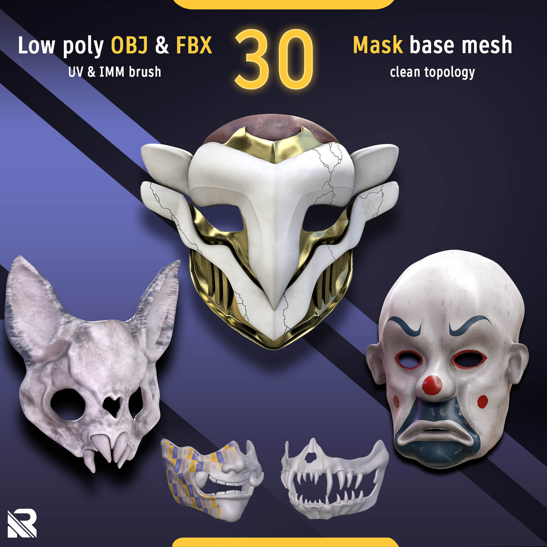 ArtStation - 30 Mask BaseMesh & IMM brush