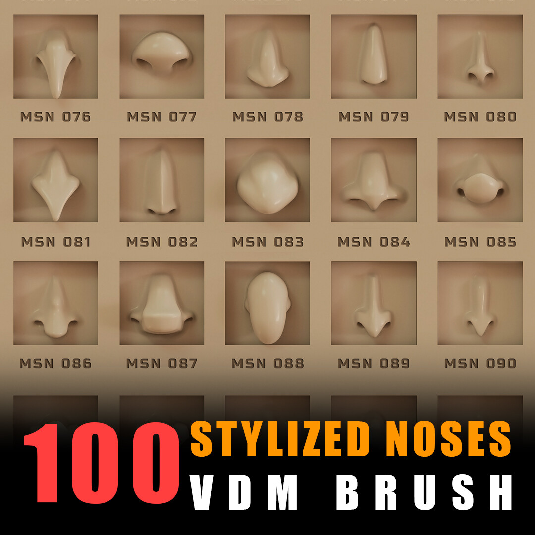 3D Assets Repository - 100 Stylized Nose VDM Brushes