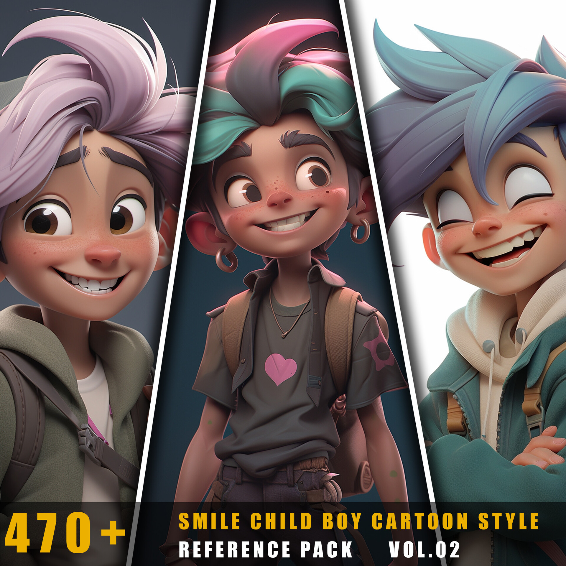 ArtStation - 470+ Smile Child Boy Cartoon Style - References Pack Vol.02