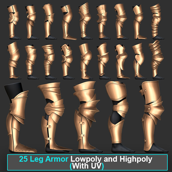 ArtStation - Leg Armor Highpoly and Lowpoly (With UVs) Vol 1