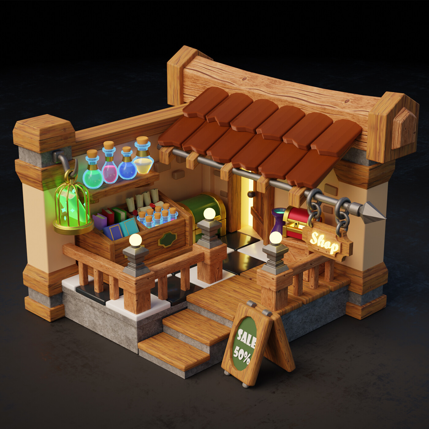 ArtStation - Diorama of a stylized wizard shop.